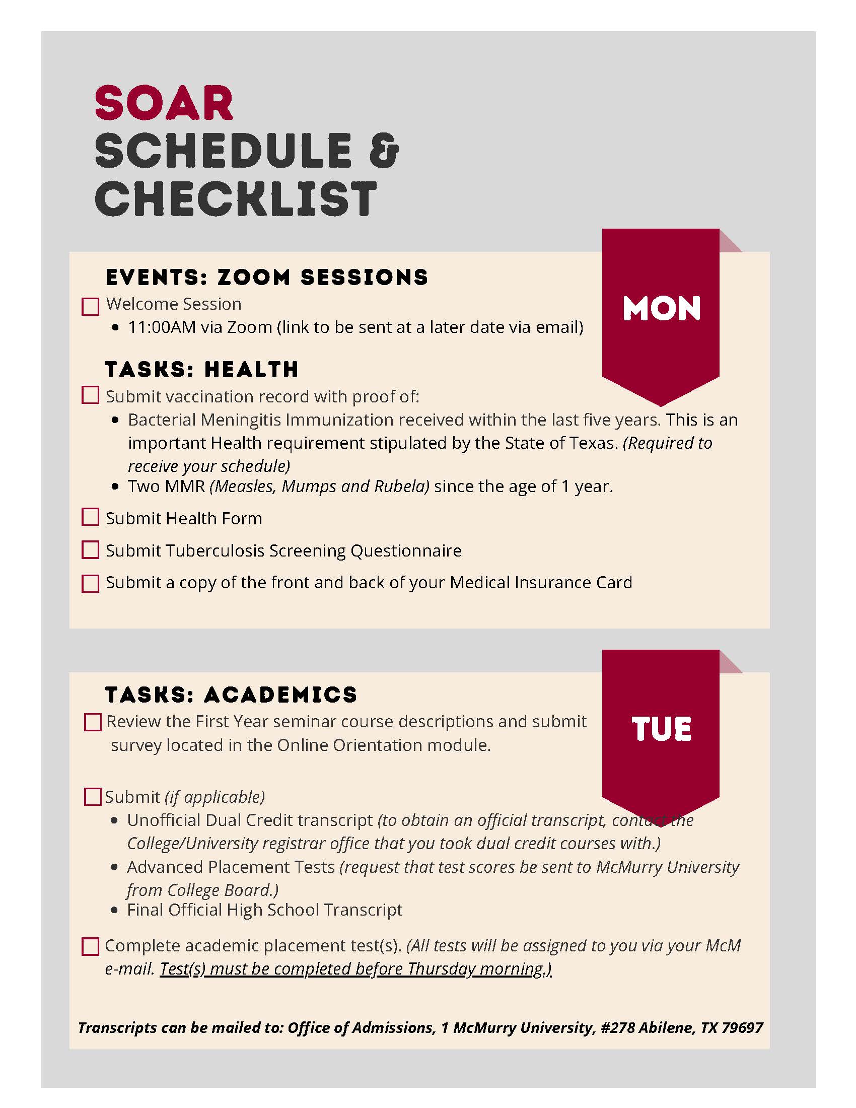 Soar Schedule Mcmurry University